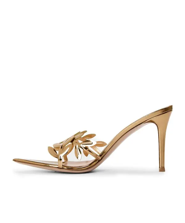 GIANVITO ROSSI Metallic Leaf Embellished High Heel Mules