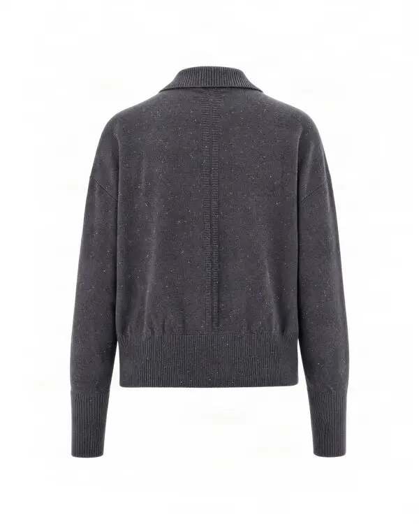 Patrizia Pepe Collared Quarter Zip Sweater With Speckled Knit And Ribbed Details