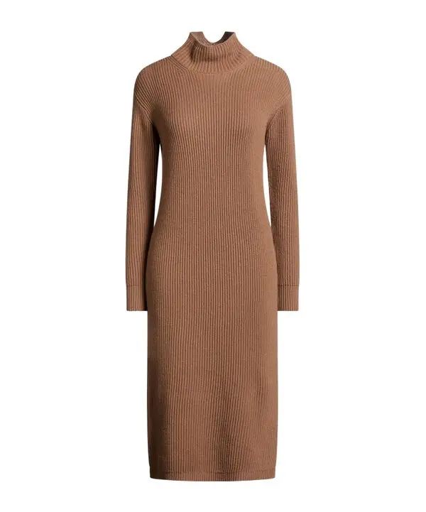 Max Mara Solid-color Turtleneck Long-sleeve Knit Dress - Brown