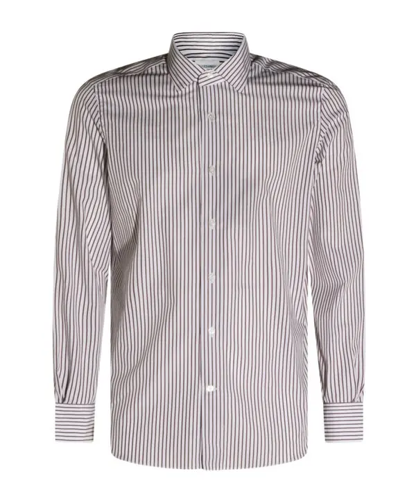 MAZZARELLI Stripe Long Sleeve Shirt - White/brown
