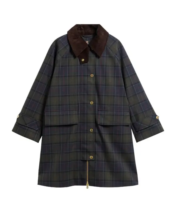 Barbour Plaid Field Coat With Corduroy Collar - Black