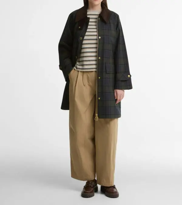 Barbour Plaid Field Coat With Corduroy Collar