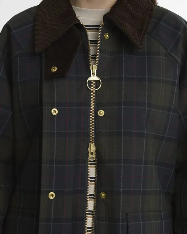 Barbour Plaid Field Coat With Corduroy Collar