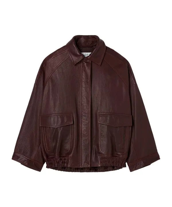 RÓHE Grain Leather Aviator Jacket - Chestnut Color