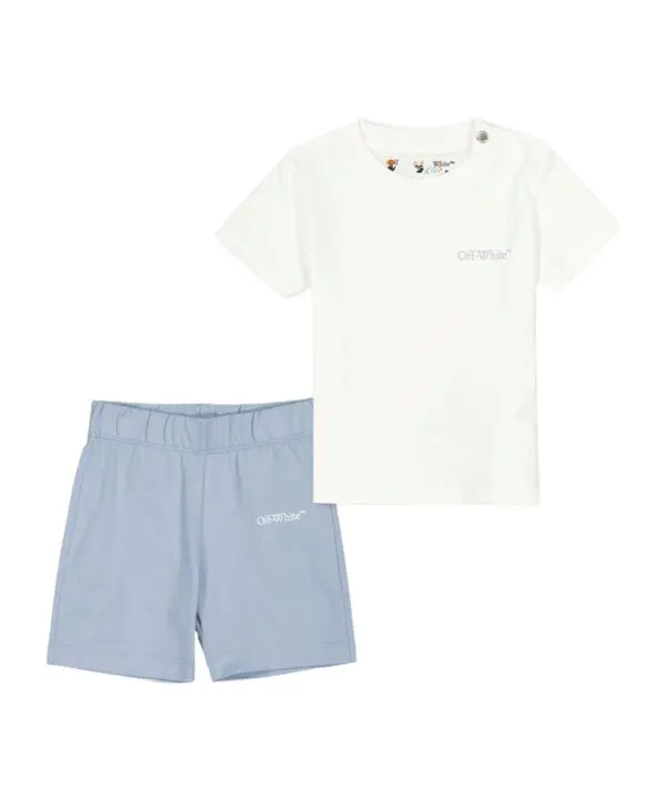Off-White Whitetshirtandblueshorts Set
