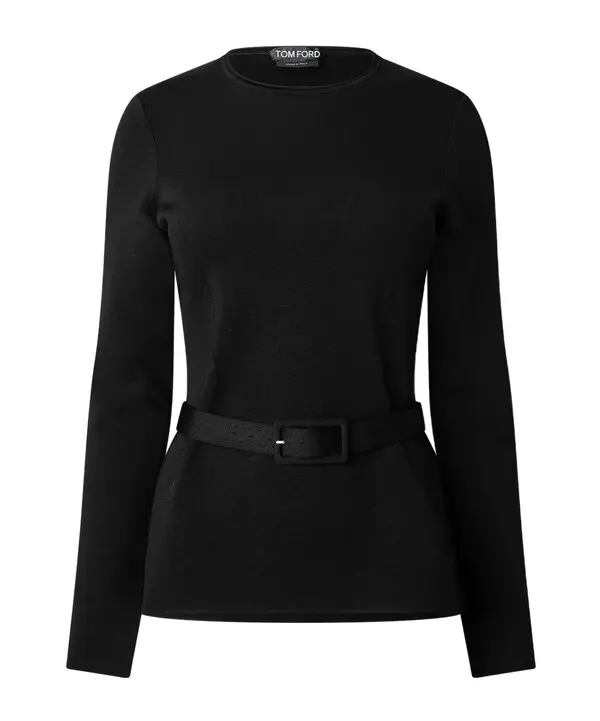 TOM FORD Long Sleeve Knit Top With Belt - Black