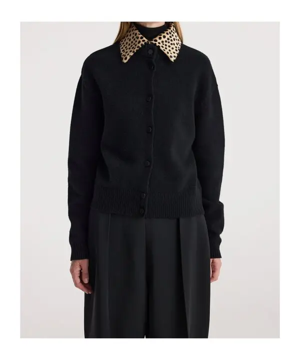 RÓHE Button-up Wool Cardigan With Detachable Cheetah Collar