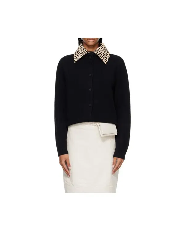 RÓHE Wool Cardigan With Detachable Cheetah Collar - Black