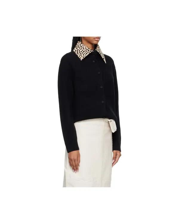 RÓHE Wool Cardigan With Detachable Cheetah Collar - Black