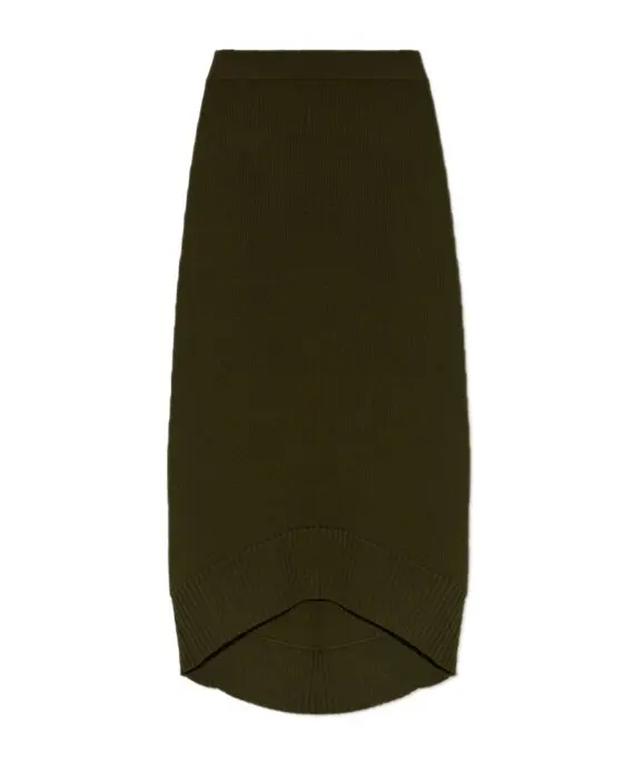 Victoria Beckham Ribbed-knit Asymmetric-hem Midi Skirt - Green