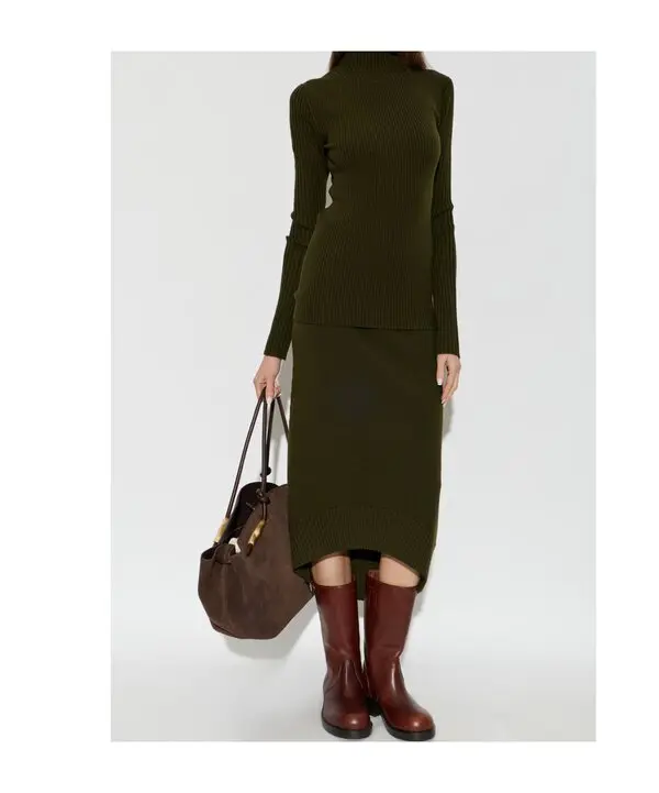 Victoria Beckham Ribbed Knit Midi Skirt - Green