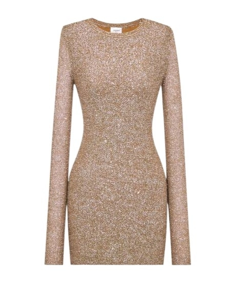 Saint Laurent Sequin Mini Dress In Knit - Brown/silver