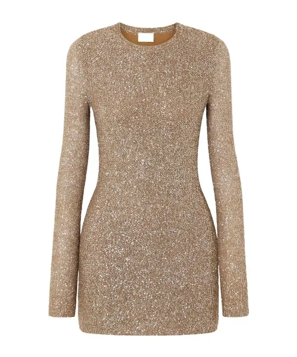 Saint Laurent Sequin Knit Mini Dress - Brown/silver