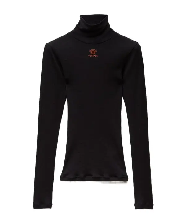Versace Embroidered-logo Wool Knit Turtleneck Sweater - Black