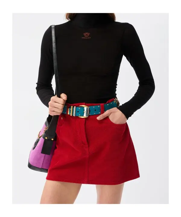 Versace Embroidered-logo Wool Knit Turtleneck Sweater