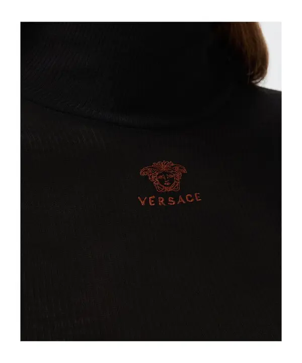 Versace Embroidered-logo Wool Knit Turtleneck Sweater