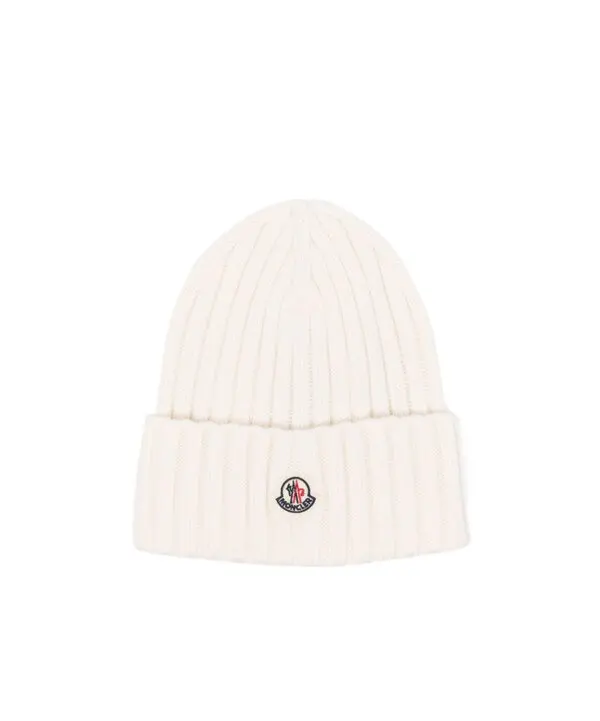 Moncler Logo Patch Beanie - White