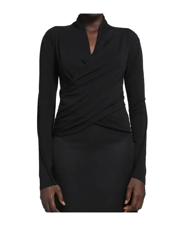 THOM KROM Ruched Wrap-style Jersey - Black