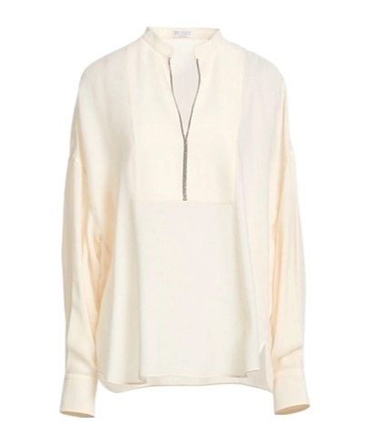 Brunello Cucinelli Long Sleeve V-neck Twill Shirt - No