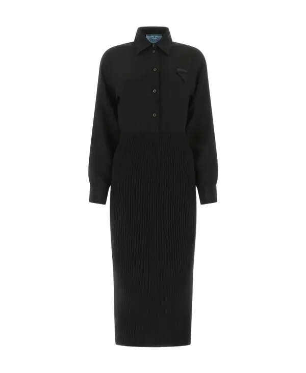 Prada Long-sleeved Shirt Dress - Black