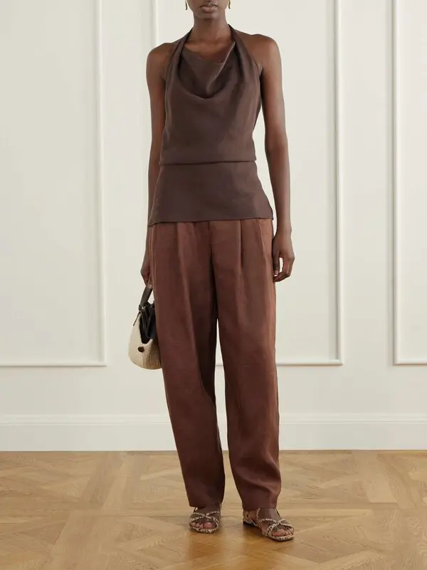 ANDRES OTALORA Pleated Linen Tapered Trousers