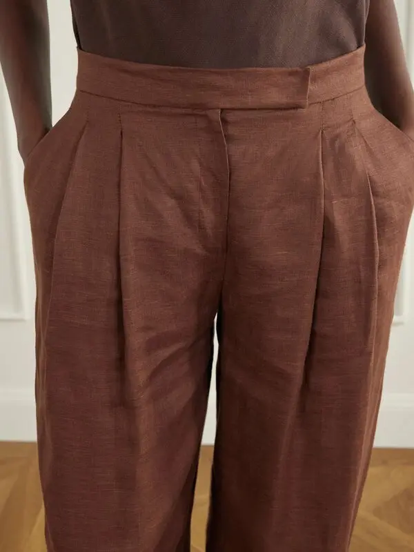 ANDRES OTALORA Pleated Linen Tapered Trousers