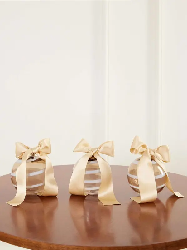 Brunello Cucinelli Set Of Three Striped Glass Ornaments - Beige