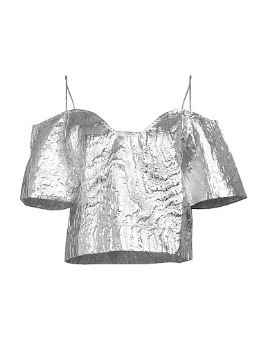 GANNI Metallic Off-the-shoulder Top - Gray