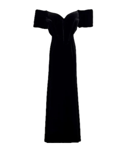 Burberry Off-the-shoulder Velvet Gown With Short Sleeves