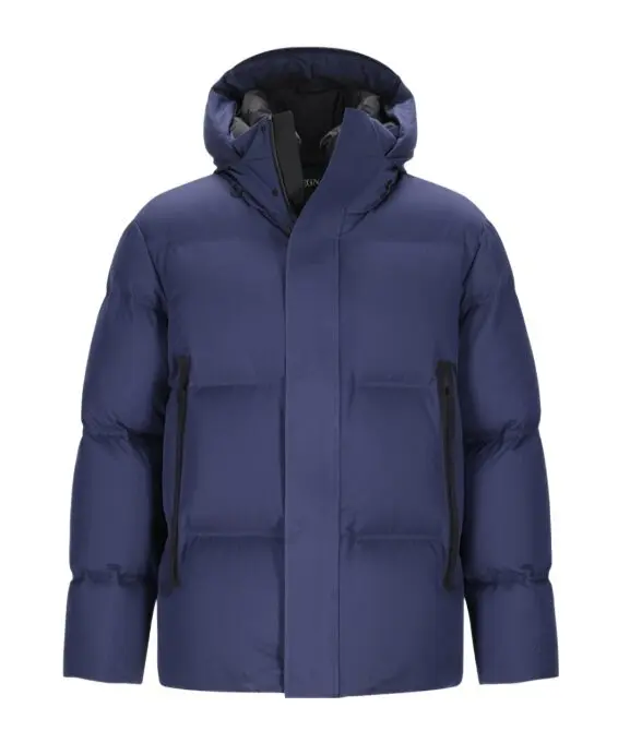 Zegna Hooded Down Jacket With Quilted Details - Dark Blue
