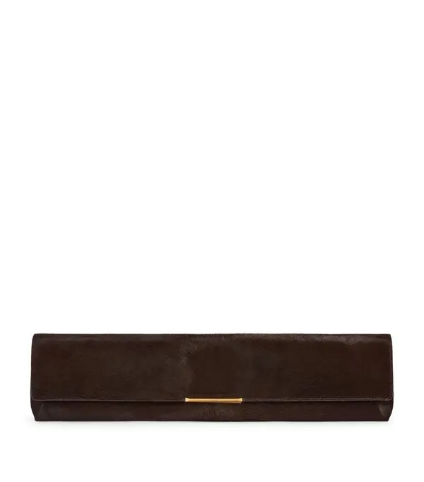 Balmain Long Leather Pony-effect Clutch Bag - Brown