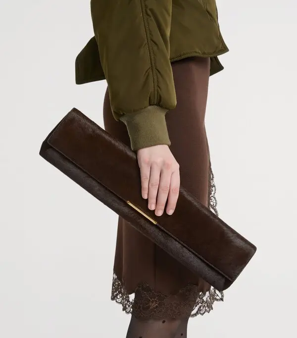 Balmain Long Leather Pony-effect Clutch Bag