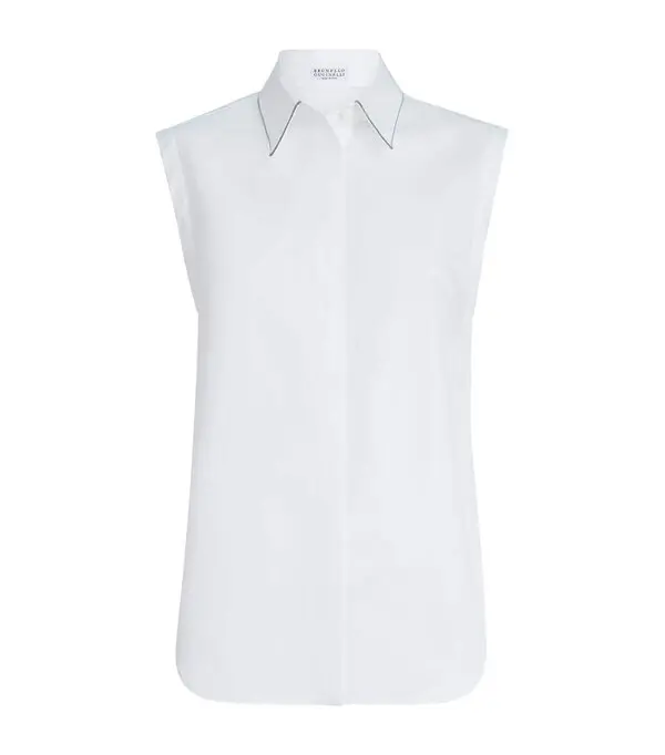 Brunello Cucinelli Stretch-cotton Poplin Sleeveless Shirt - White