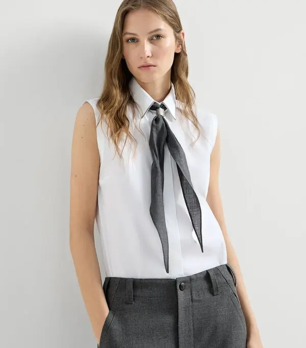 Brunello Cucinelli Stretch-cotton Poplin Sleeveless Shirt