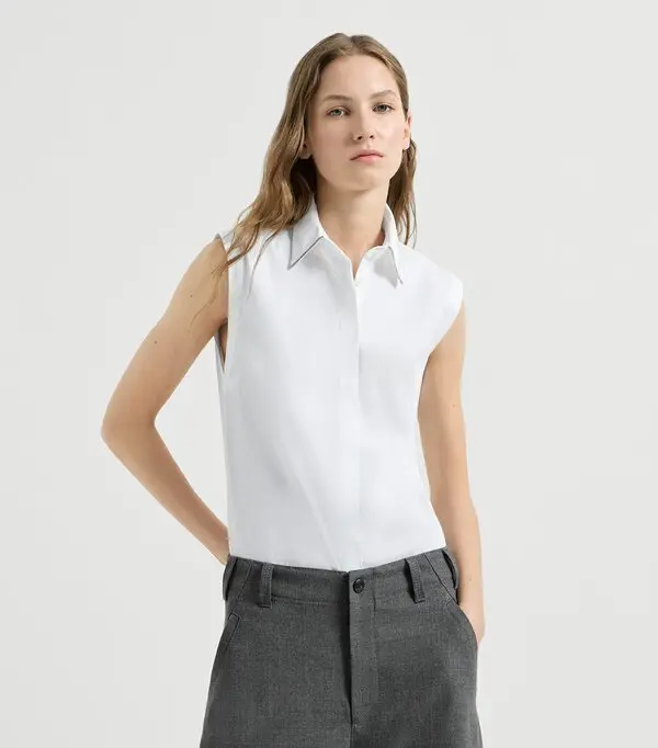 Brunello Cucinelli Stretch-cotton Poplin Sleeveless Shirt
