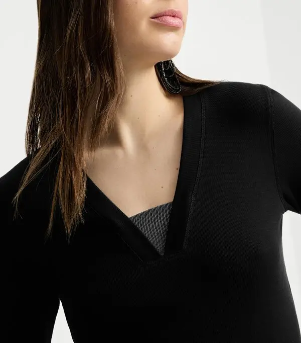 Brunello Cucinelli Monili Long-sleeve V-neck T-shirt
