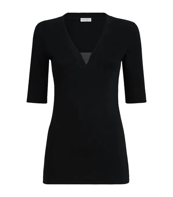 Brunello Cucinelli Monili V-neck T-shirt - Black