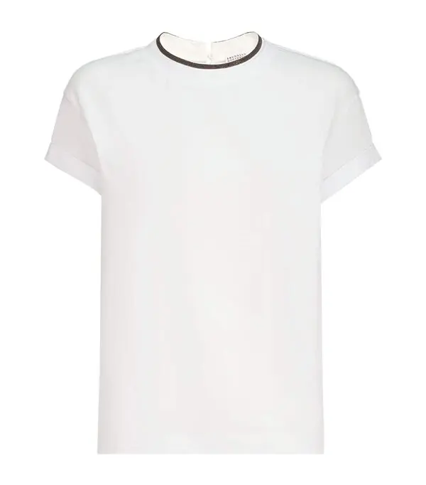 Brunello Cucinelli Stretch-cotton Monili-detail T-shirt - White