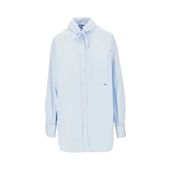 Prada Poplin Shirt With Scarf - Blue