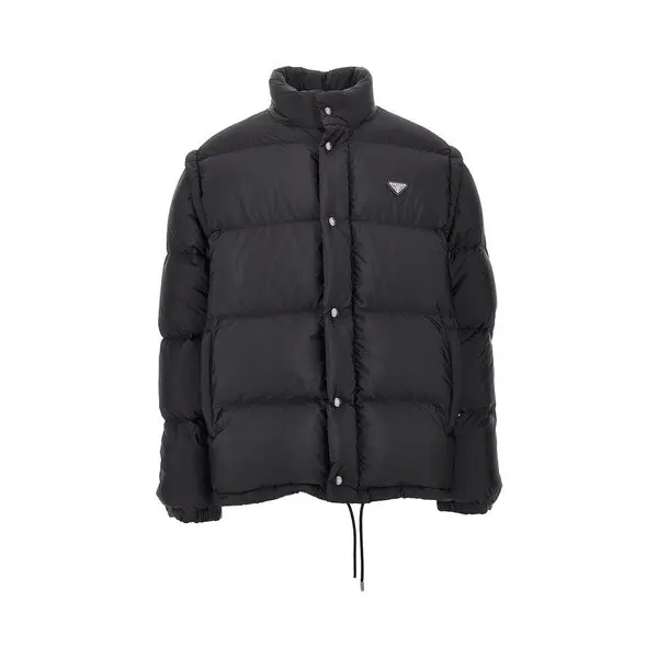 Prada Re-nylon Down Jacket With Enamel Triangle Logo - Black