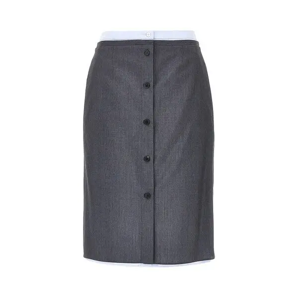Prada Light Mohair And Chambray Layered Midi Skirt - Grey