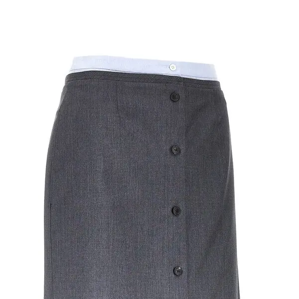 Prada Light Mohair And Chambray Layered Midi Skirt