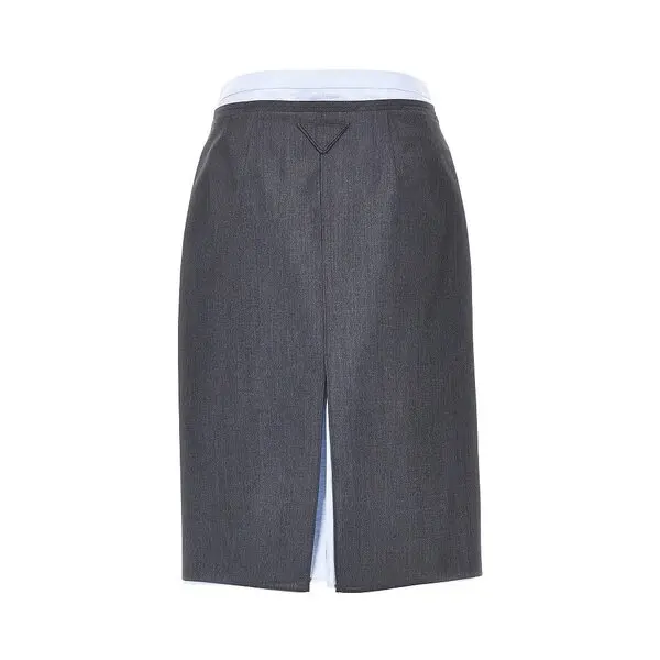 Prada Light Mohair And Chambray Layered Midi Skirt