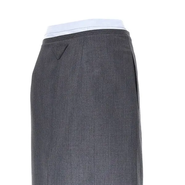 Prada Light Mohair And Chambray Layered Midi Skirt