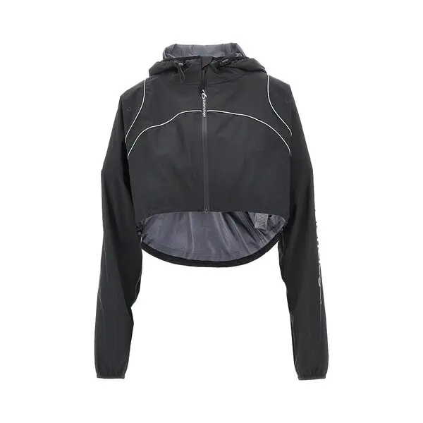Balenciaga Cropped Techwear Jacket With Reflex Piping And Logo Print - Black