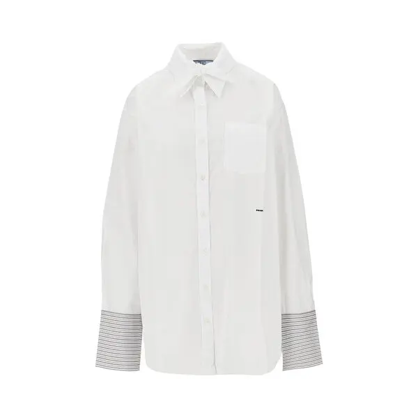 Prada Cotton Poplin Shirt With Removable Scarf - White