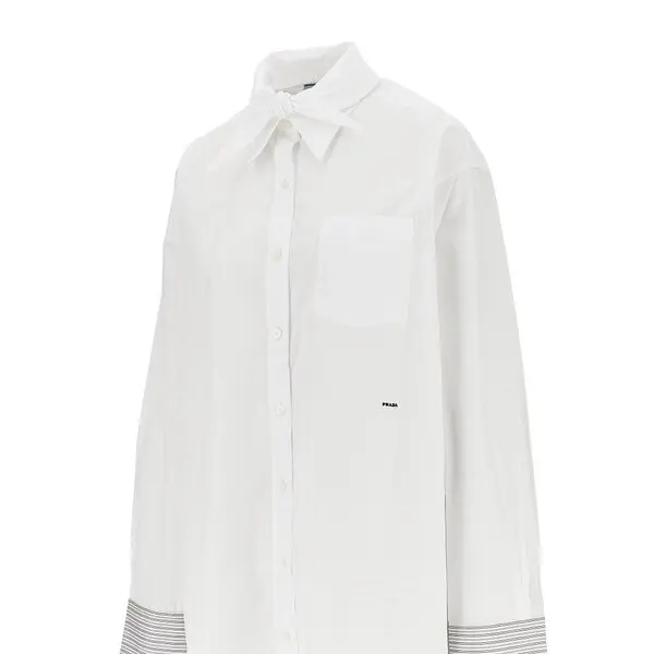 Prada Cotton Poplin Shirt With Removable Scarf - White