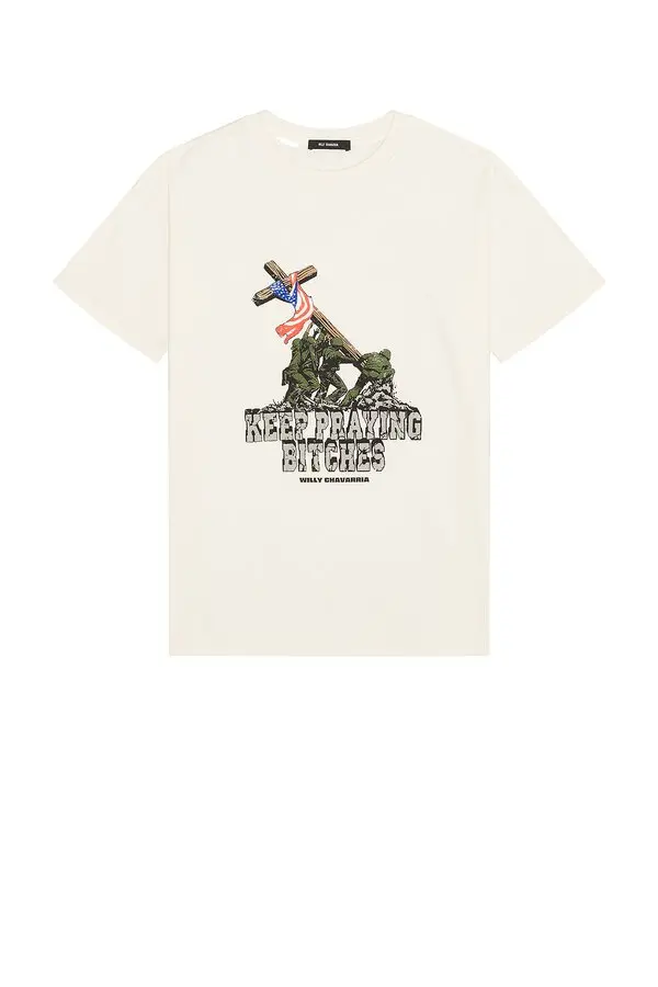 WILLY CHAVARRIA Keep Praying Bitches Easy Tee In Cream