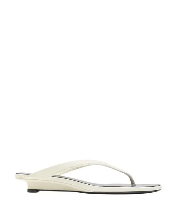 Massimo Dutti Leather Mid-heel Sandals With Toe Divider - White