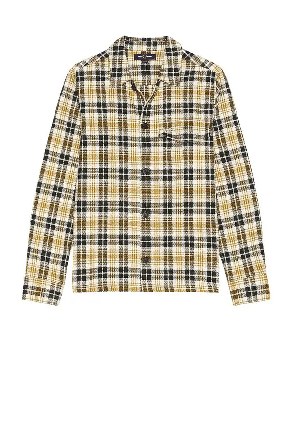 Fred Perry Textured Check Overshirt In Cream